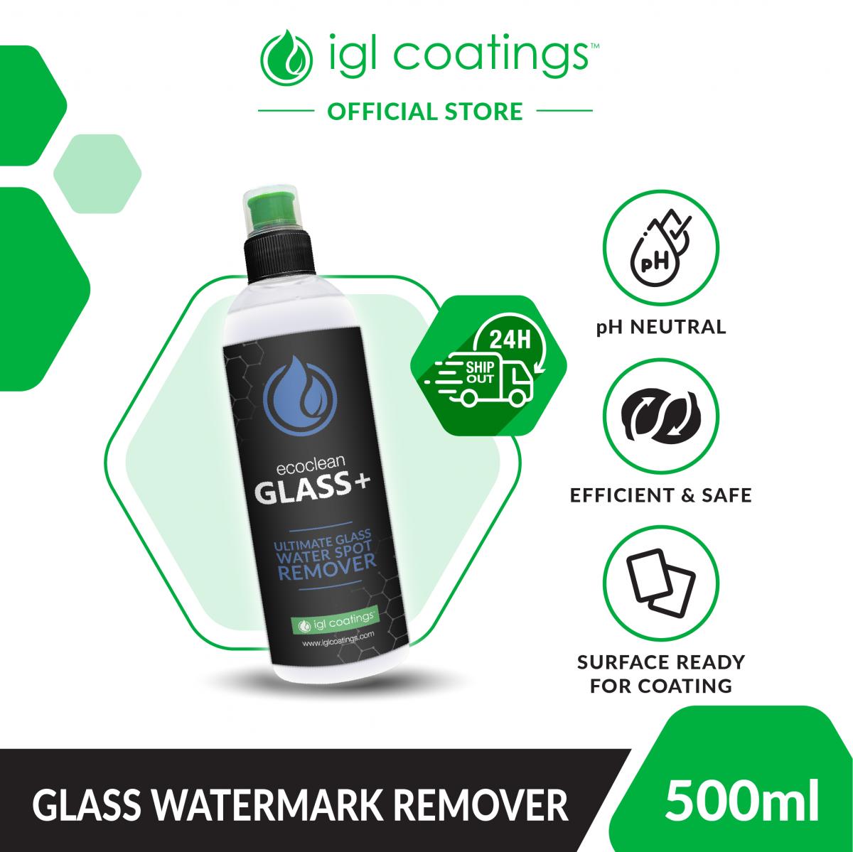 IGL Ecoclean Glass+ [ 500ml ] Ultimate Hard Watermark Stain Remover For ...