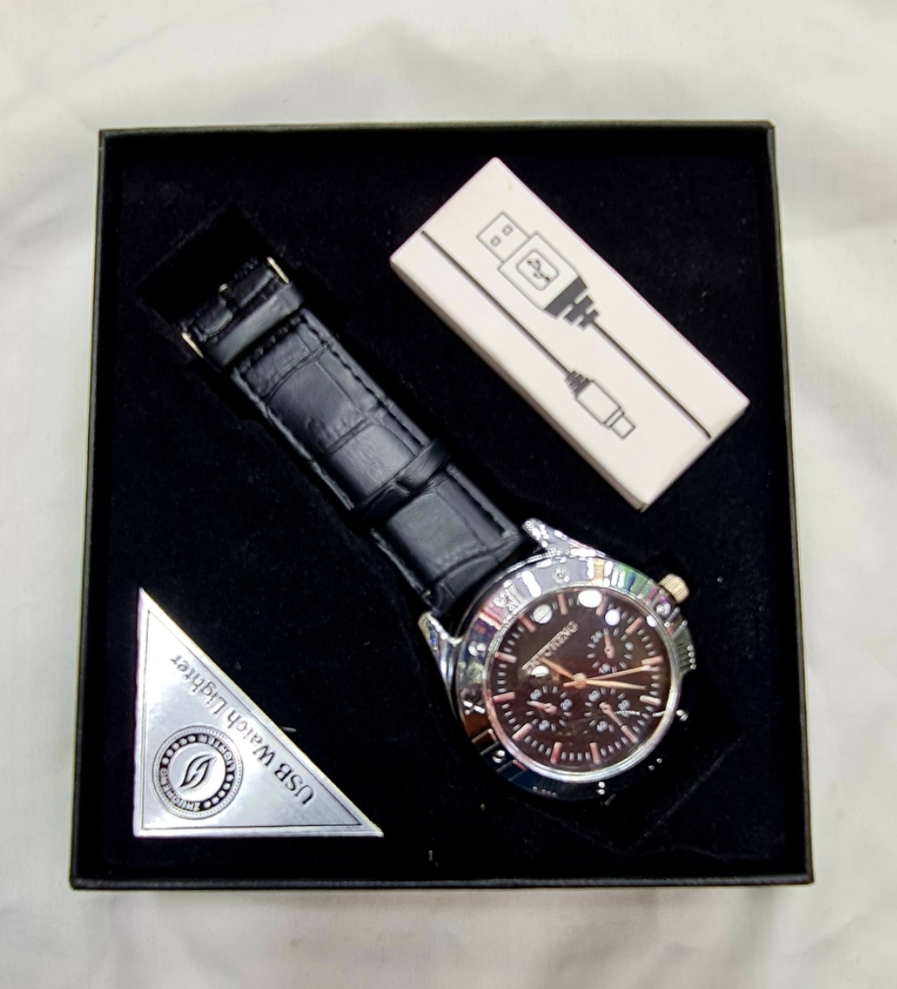 Usb Rechargeable Watch With Lighter Gents Gift Birthday Marriage Day ...