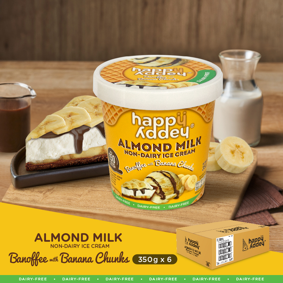 ไอศกรีมนมอัลมอนด์ สูตรบานอฟฟี่ ผสมเนื้อกล้วย 350g x 6 Cups (Banoffee With Banana Vegan Ice Cream ...