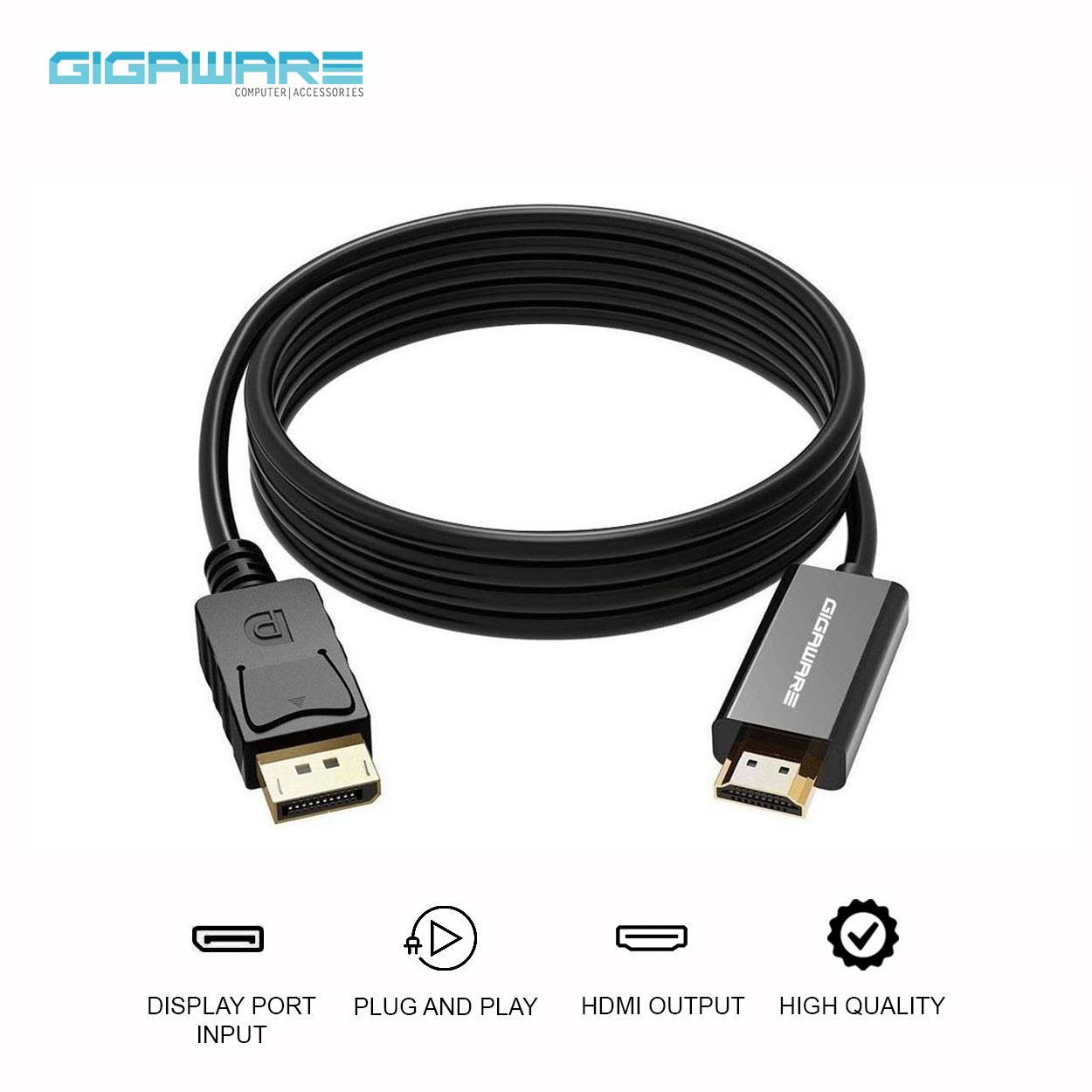 Gigaware 1080P HD DisplayPort DP Input to HDMI Output Adapter Cable ...
