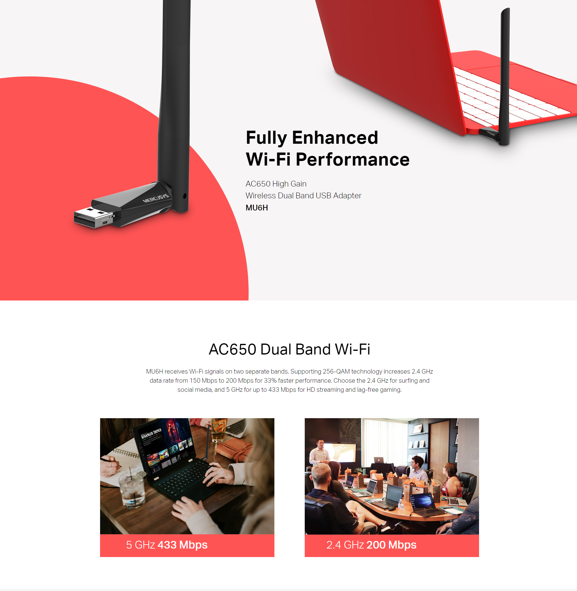 Mercusys MU6H AC650 High Gain Wireless Dual Band USB Adapter ตัวรับ ...