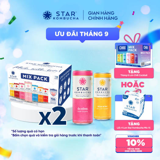 Combo 2 thùng 12 lon trà STAR KOMBUCHA mix vị (250ml/lon) - Trà lên men ...