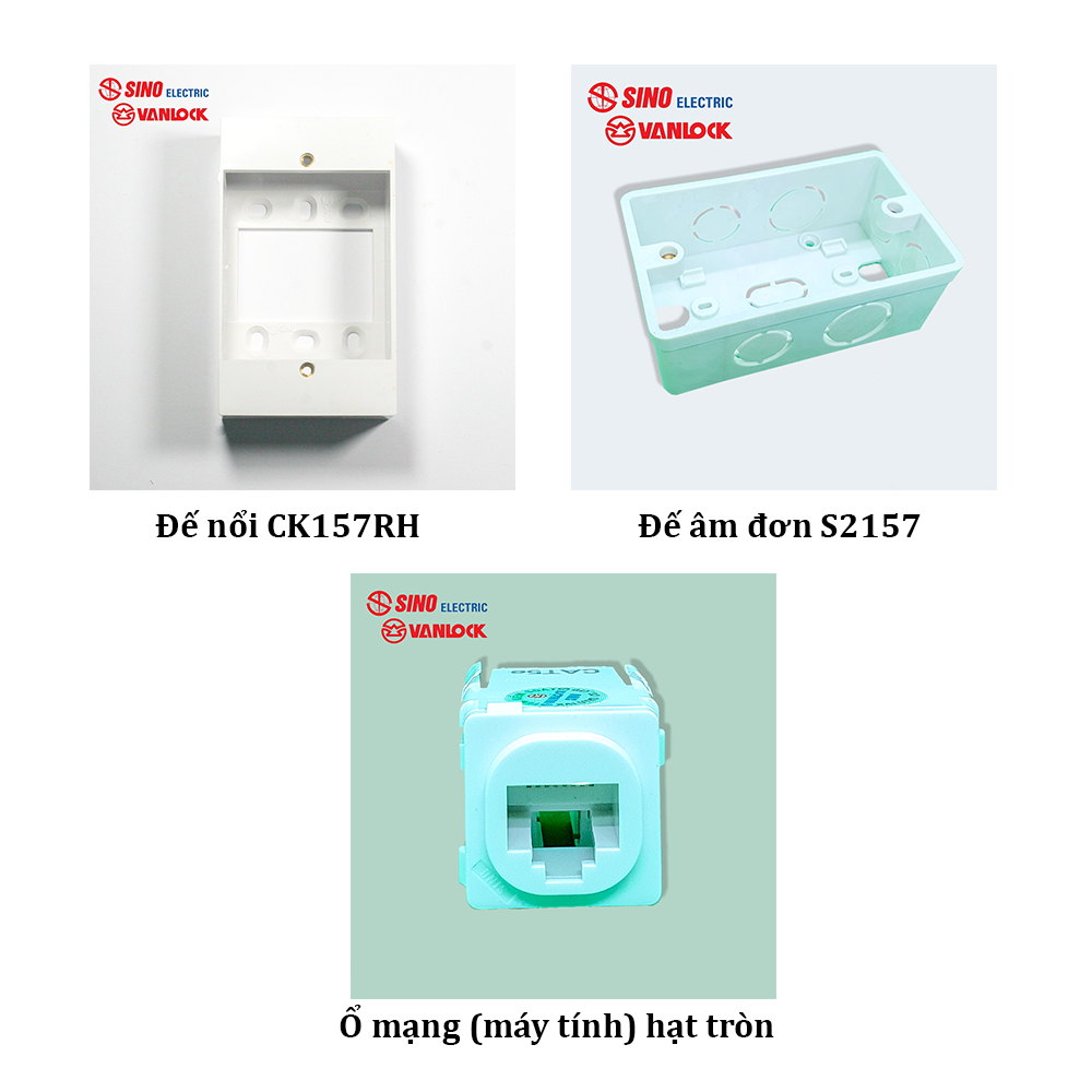 Ổ cắm, ổ mạng Sino Vanlock, mặt thiết bị, đế nổi, đế âm dòng S18 ...