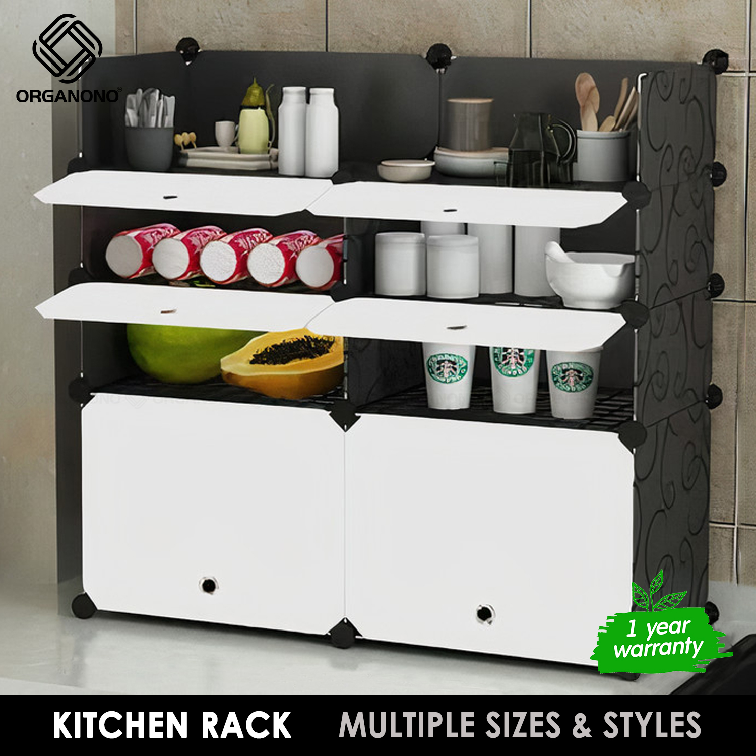 Organono DIY 2-10 Doors Multipurpose Kitchen Rack Organizer Stackable Cabinet - 35x17cm