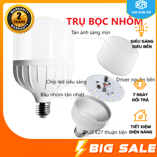 Bóng Đèn Led Bulb Trụ Nhựa Bọc Nhôm 10-65W Công suất cao, tản nhiệt tốt ...