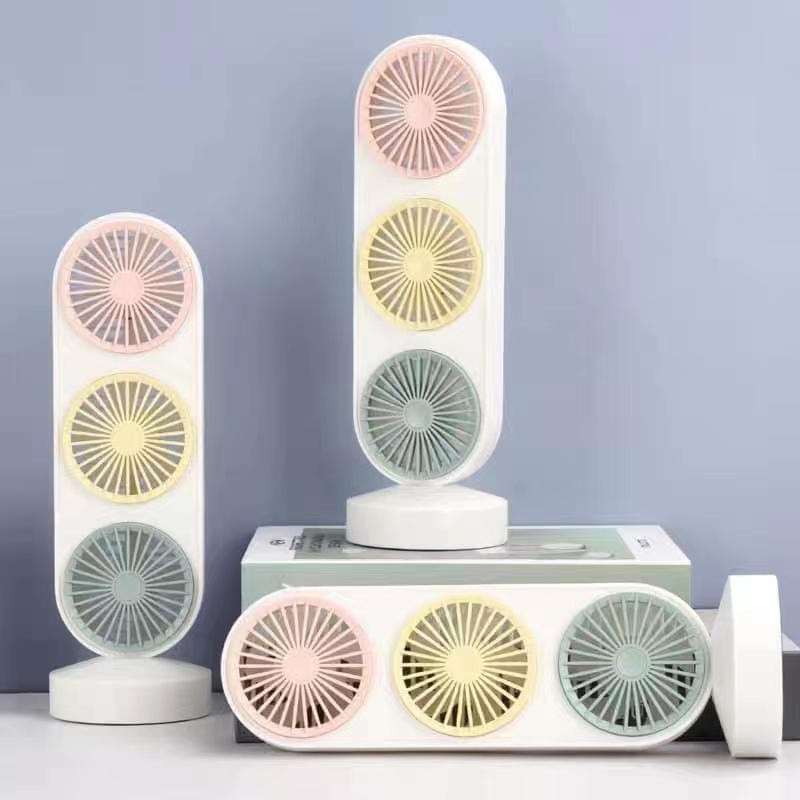 HTF Three-head Portable Fan USB Rechargeable Mini Fan Desktop Personal ...