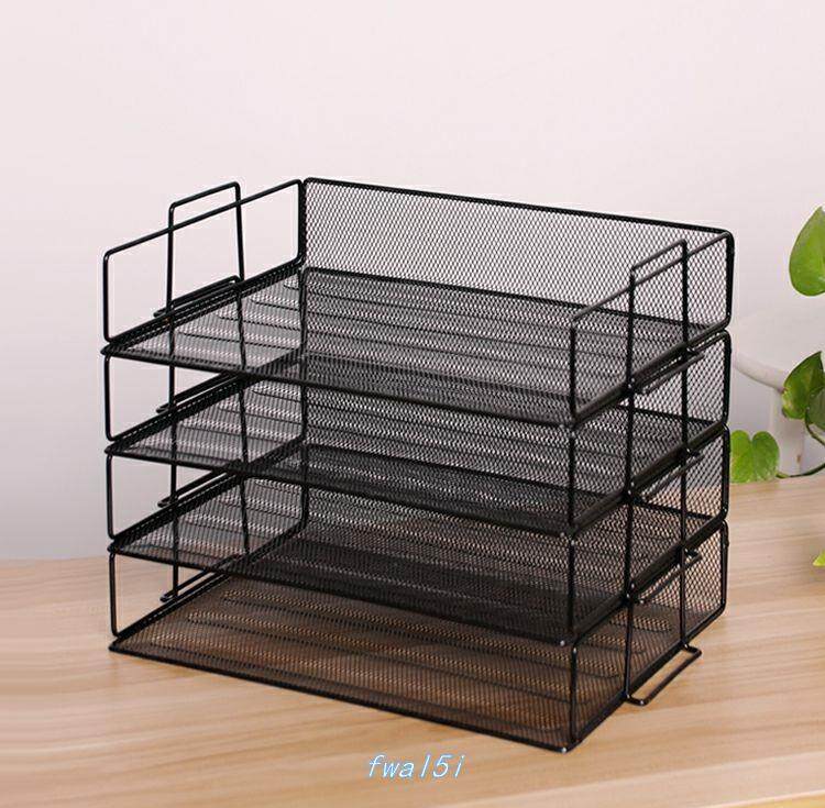 1/2/3/4 Layers A4 File Document Tray Paper Storage Rack Stackable Metal ...