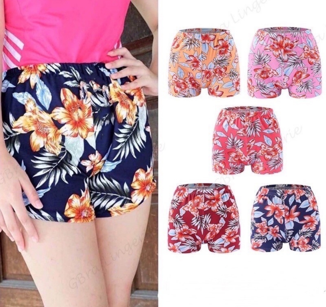 6pcs WOMEN'S PRINTED SHORT COTTON ASSORTED 6COLORS FIT UP TO M-XL
