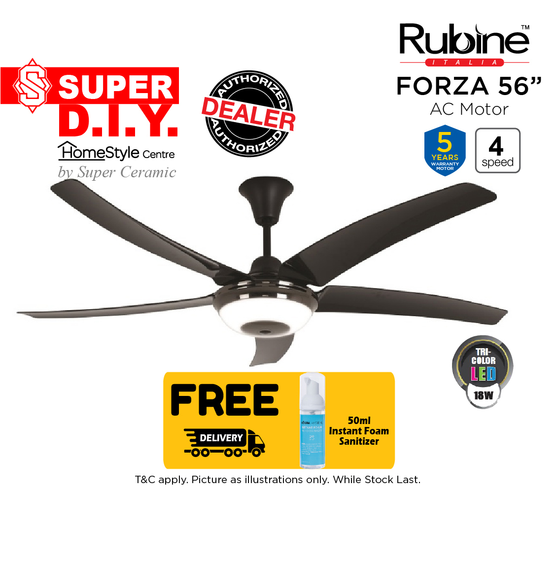 Rubine Ceiling Fan With Light Malaysia | Shelly Lighting