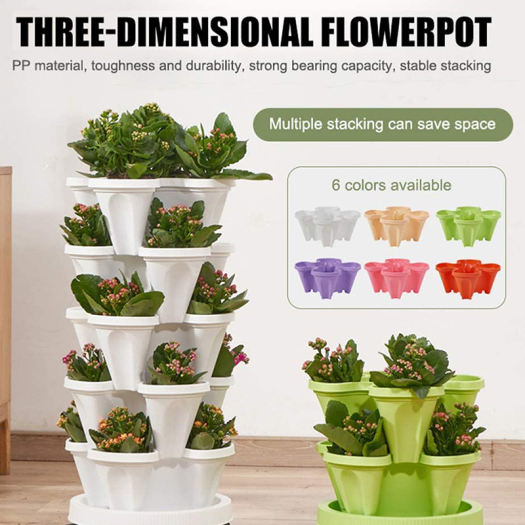 5Pcs Stackable Flower Tower Multi-layer Vertical Plant Pot Planter Four ...