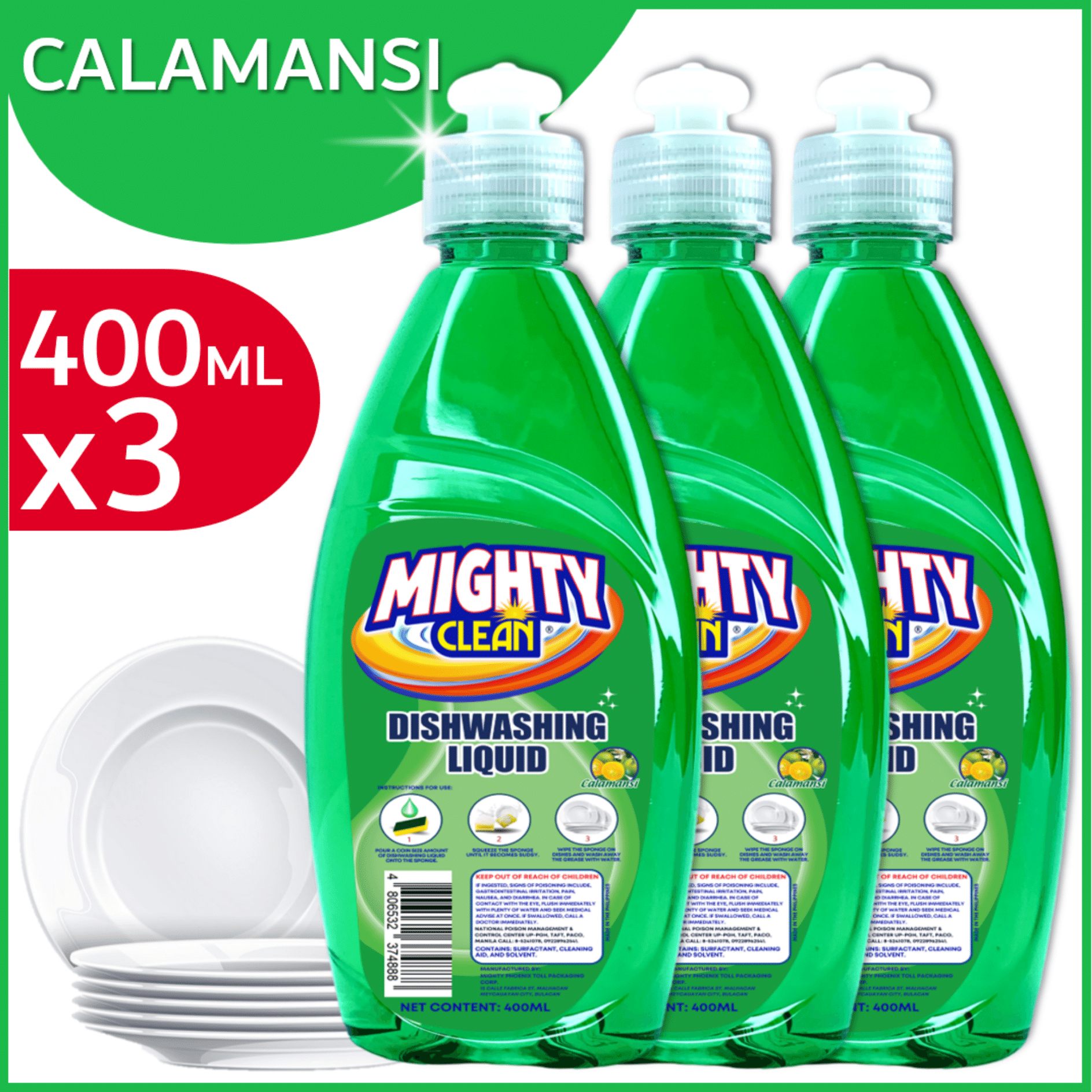 Mighty Clean Dishwashing Liquid Kalamansi 400ml x 3 pcs - 400ml DWL ...