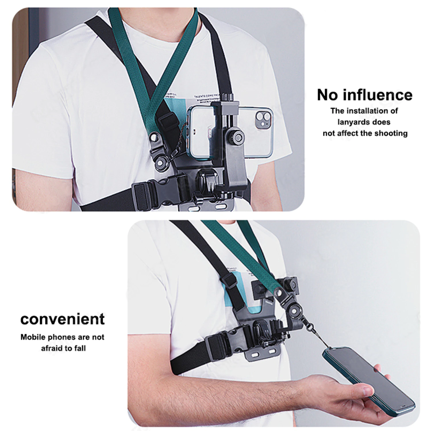 Adjustable Mobile Mount Chest Holder Strap Belt Harness Phone Clip 1 Set