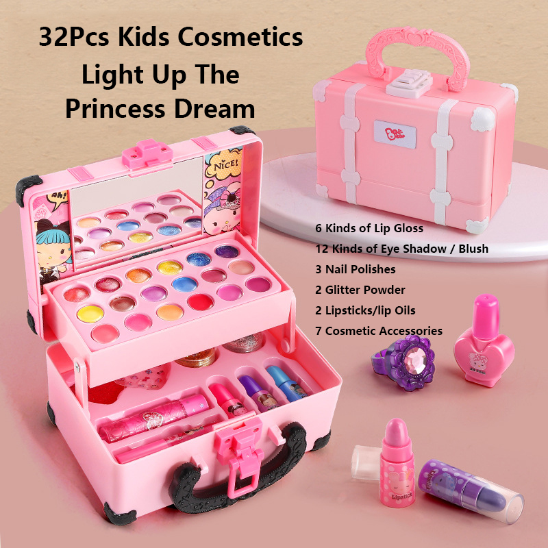 32Pcs Make Up Set for Kids Non Toxic Toys Girl Princess Makeup Kit ...
