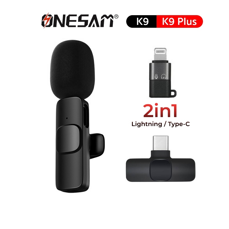 ไมโครโฟนหนีบปกเสื้อไร้สาย รุ่น K9/K9 Plus ตัวรับสัญญาณ 2in1 Lightning ...