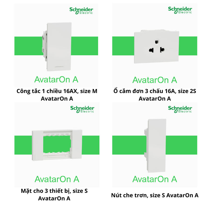 Bộ công tắc, ổ cắm , mặt thiết bị Schneider Electric dòng Avataron A ...