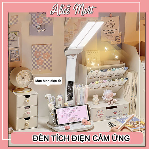 Đèn học chống cận, tích điện 3 màu, màn hình LED thông minh, ngăn bút ...