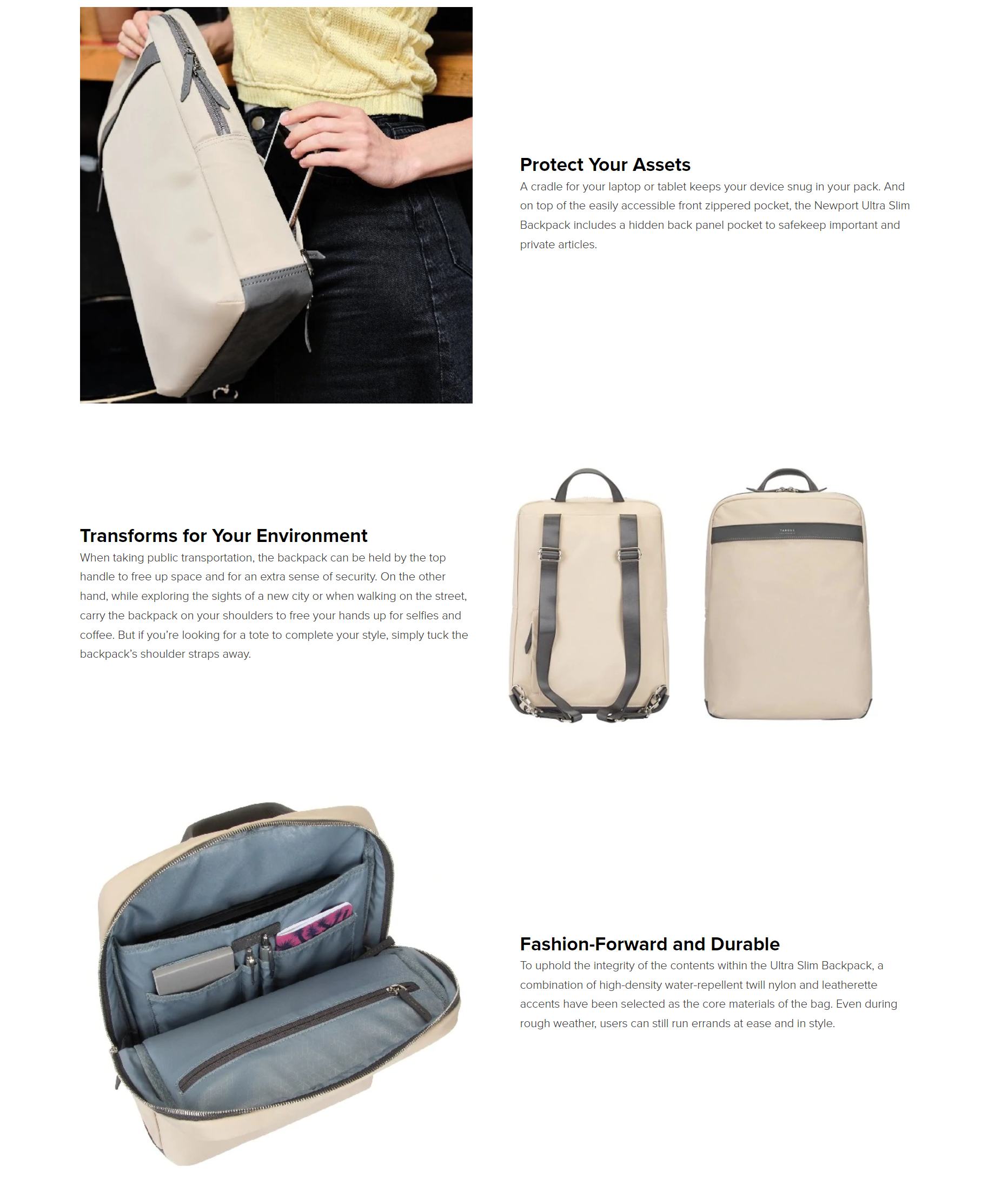 Targus TBB59806GL 15” Newport Ultra Slim Backpack [ Tan ] กระเป๋าเป้ ของแท้ ประกันศูนย์ไทย ...