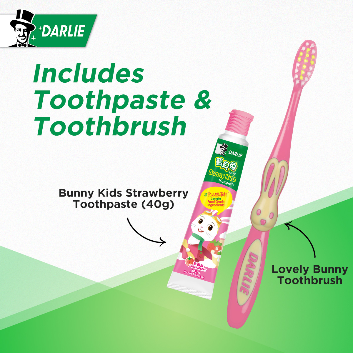 Darlie Bunny Kids Travel Set (Strawberry Toothpaste 40g + Toothbrush 1 Unit)